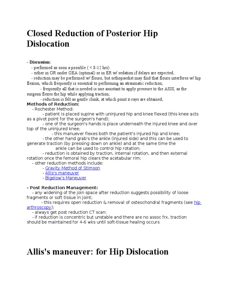Hip Dislocation Reduction Guide | PDF | Anatomical Terms Of Motion | Hip