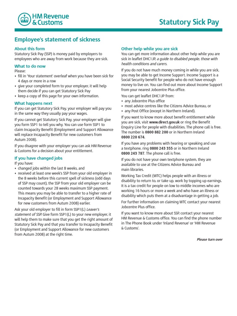 Sc2 Self Certification Form | PDF | Employment | Sick Leave