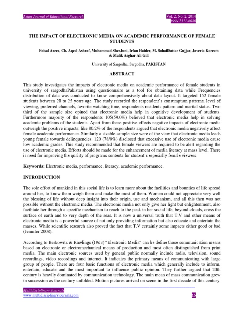The Impact of Electronic Media On Academic Performance of Female ...