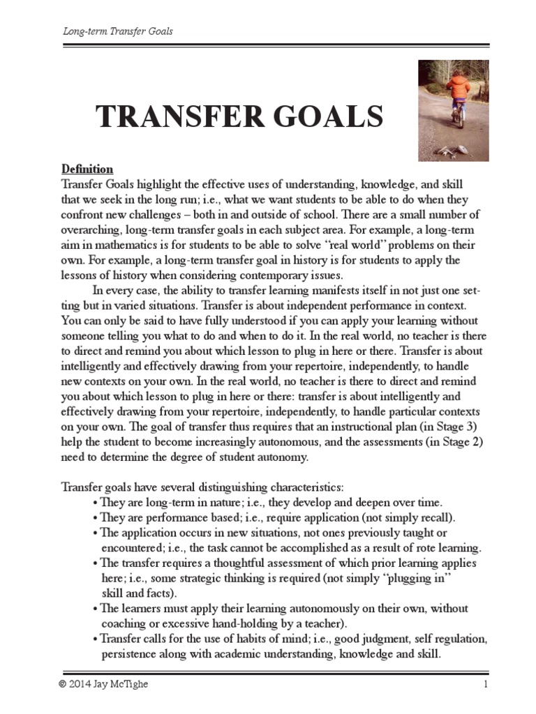 Long Term Transfer Goals | PDF | Learning | Communication