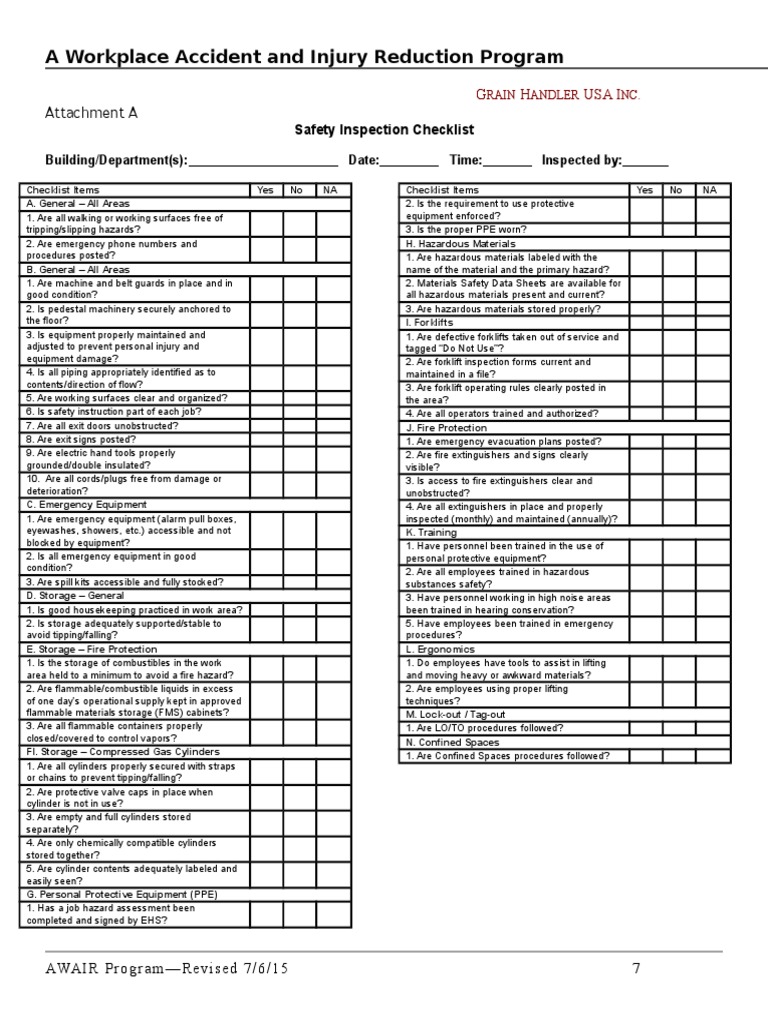 Safety Inspection Checklist | PDF | Personal Protective Equipment ...