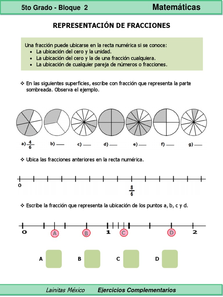 5to Grado - Matemáticas - Representación de Fracciones | PDF