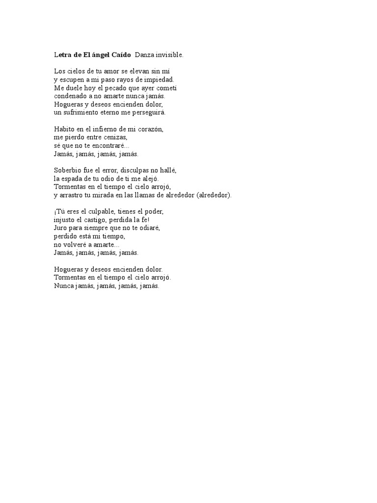 Letra de El Ángel Caído Danza Invisible | PDF