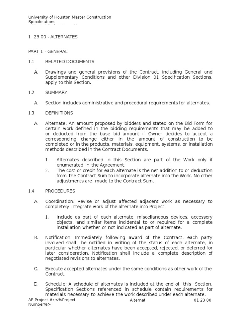 University of Houston Master Construction Specifications | PDF ...