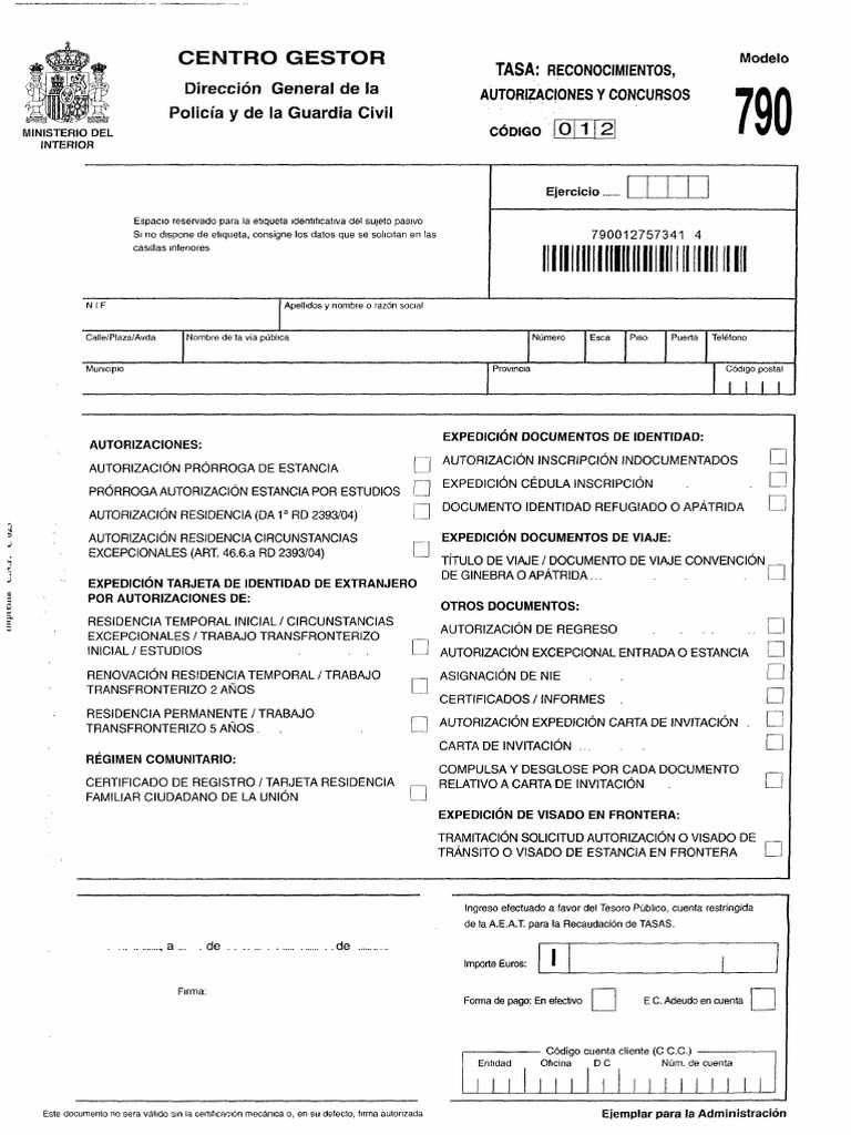 Formulario Tasa NIE (Modelo 790-012) | PDF | Business