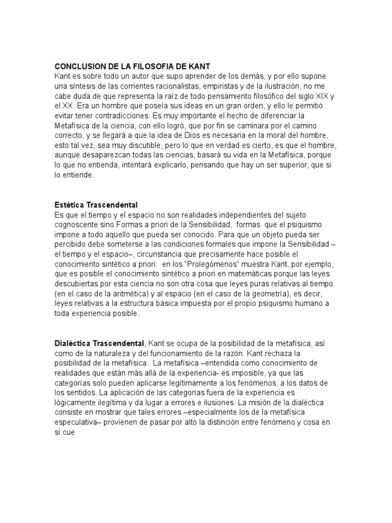 Conclusion de La Filosofia de Kant | Descargar gratis PDF | Immanuel ...