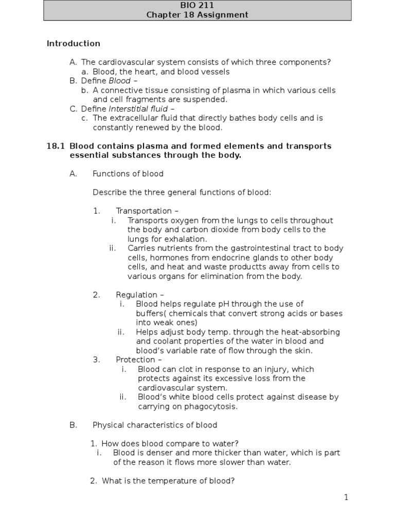 BIO 211 Chapter 18 Blood Assignment Summary | PDF | Blood Type ...