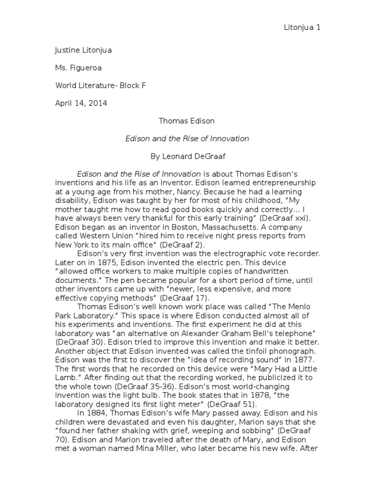 Research Project | PDF | Thomas Edison | Invention