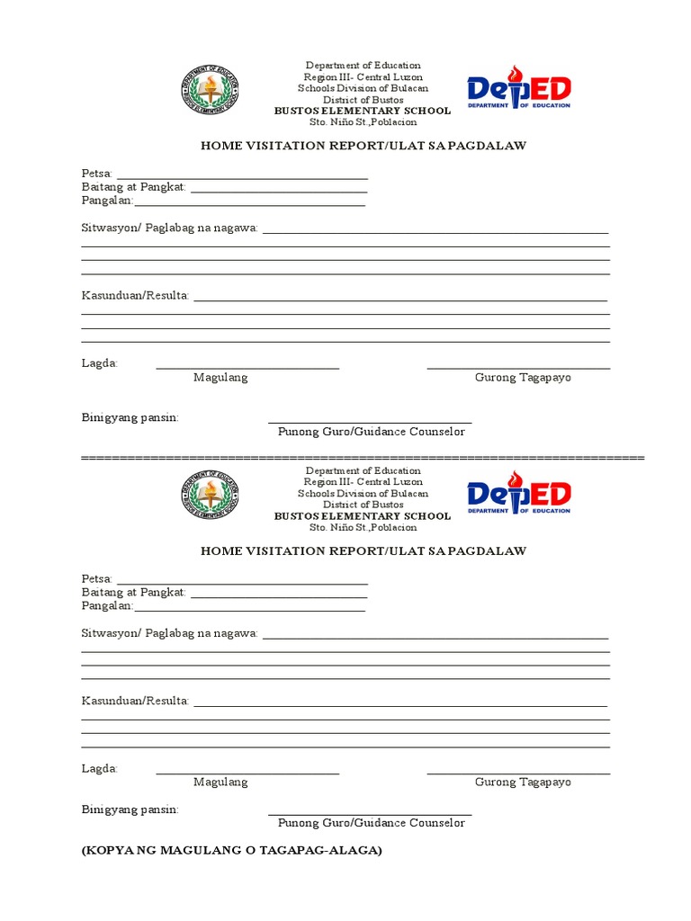 Parent-Teacher Home Visit Report | PDF | Wellness