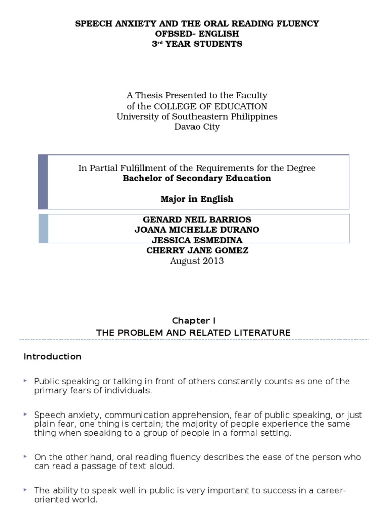 Speech Anxiety and The Oral Reading Fluency-Presentation | PDF ...