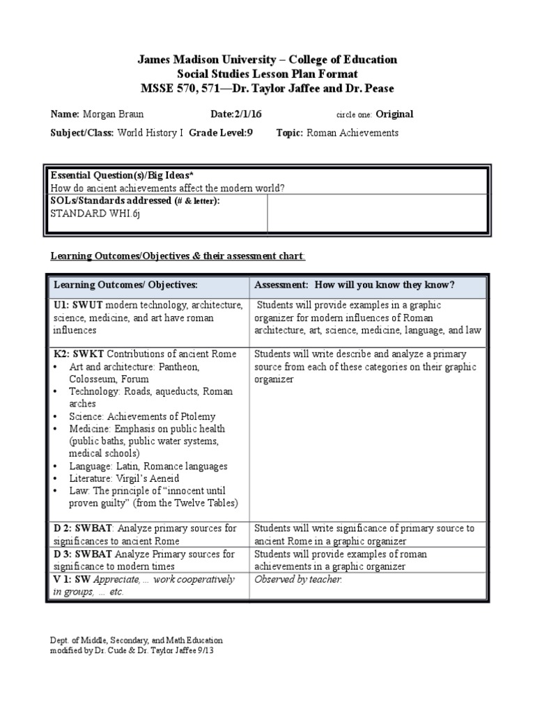 Lesson Plan Roman Achievments | PDF | Ancient Rome | Lesson Plan