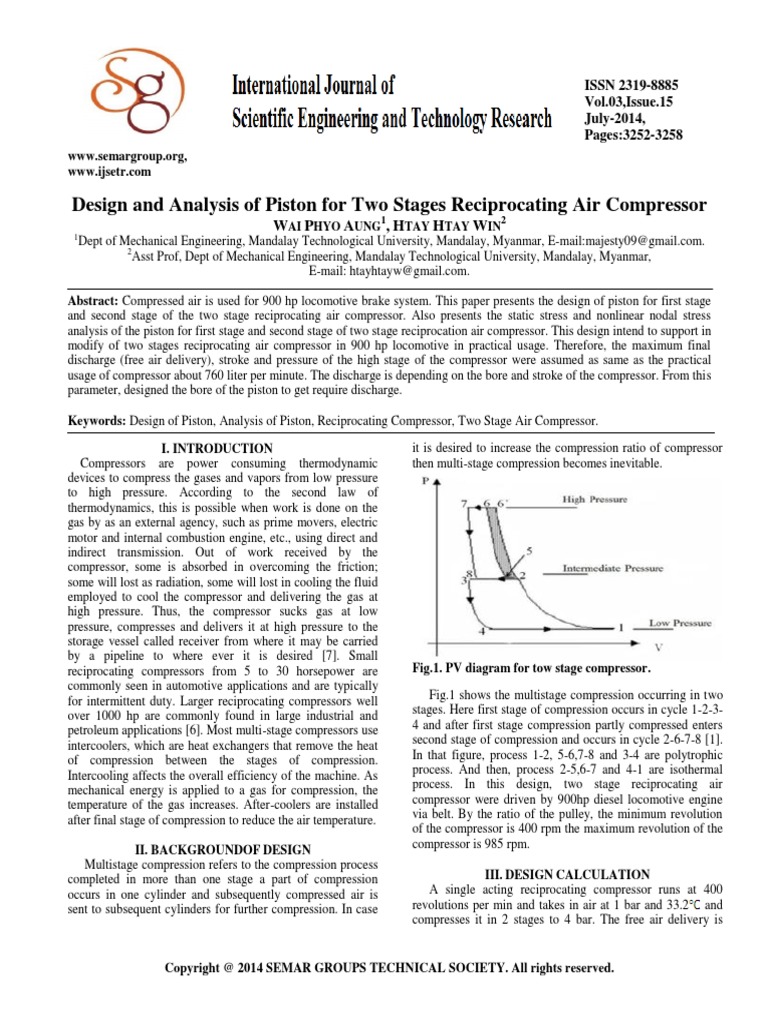Design and Analysis of Piston For Two Stages Reciprocating Air ...