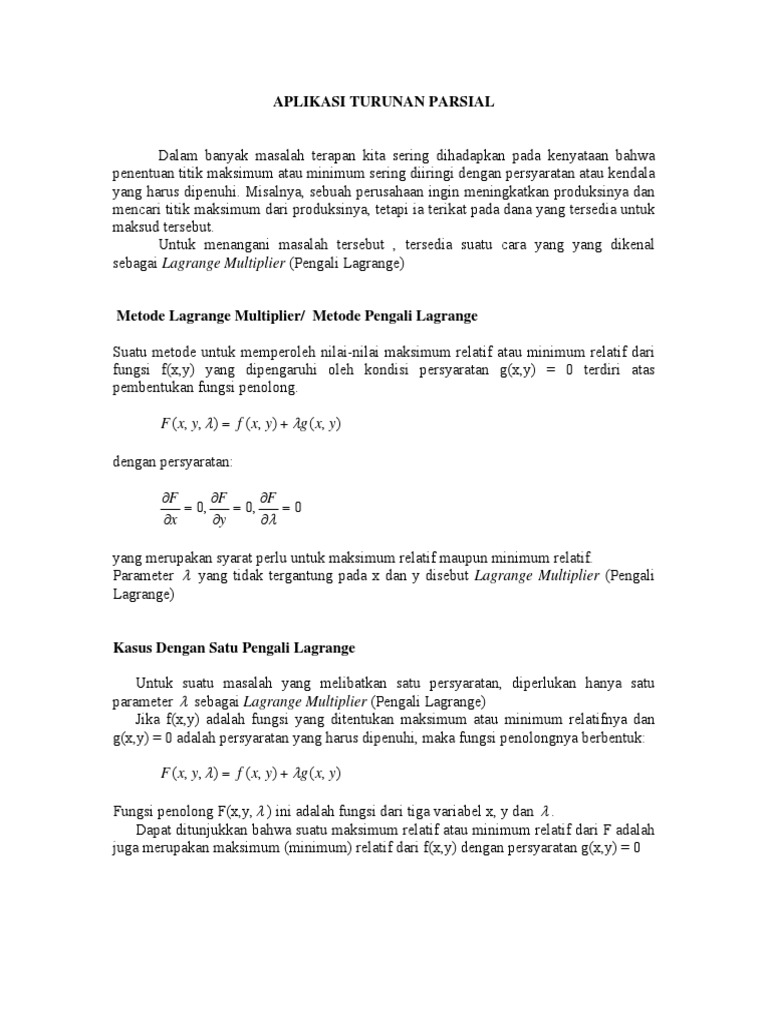Aplikasi Metode Pengali Lagrange | PDF