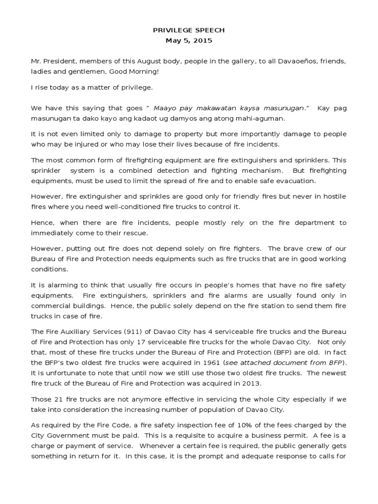 Privilege Speech April 28 2015 Firetrucks | PDF | Firefighter | Fire Engine