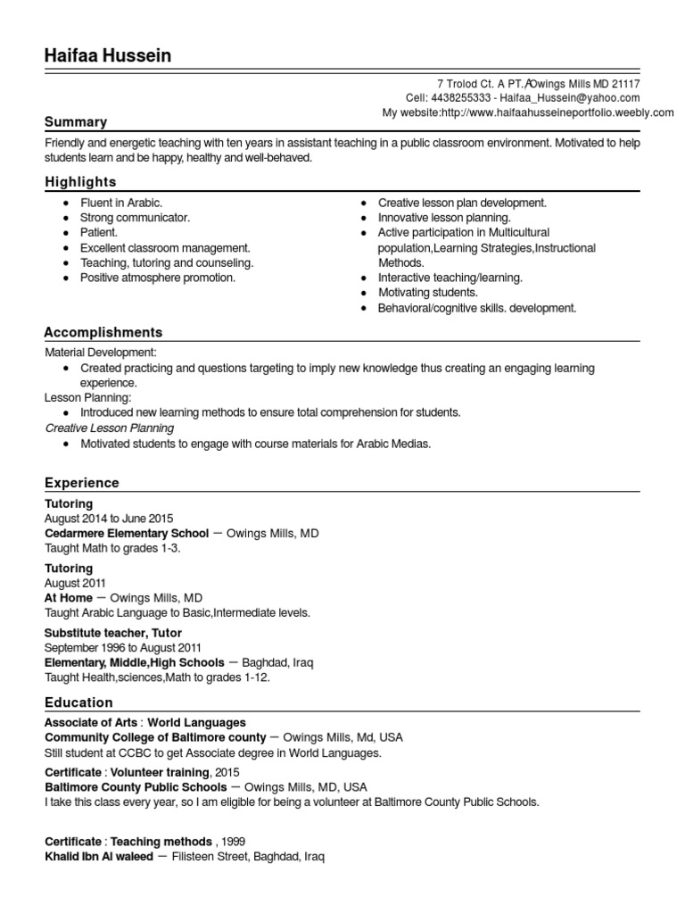 Haifaa Hussein Resume 1-2 | PDF | Career & Growth | Language Arts ...