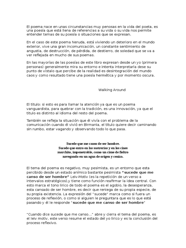 Analisis Walking Around de Pablo Neruda | PDF | Poesía | Homo Sapiens