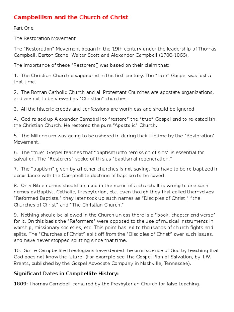 Campbellism: Origins and Doctrines | PDF | Baptism | Christian Church ...