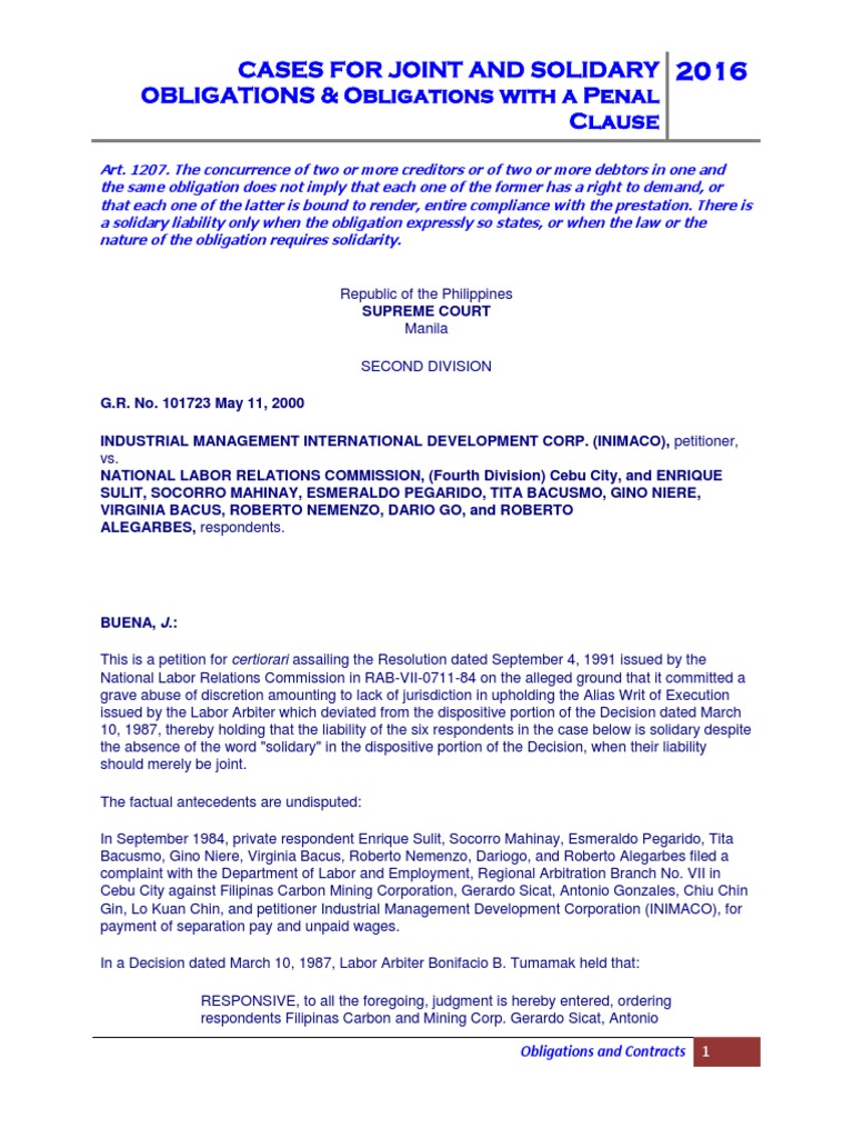 Joint and Solidary Obligations and Obli With Penal Clause PDF | PDF ...
