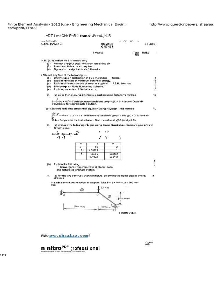 Fem Question Paper | PDF | Finite Element Method | Calculus