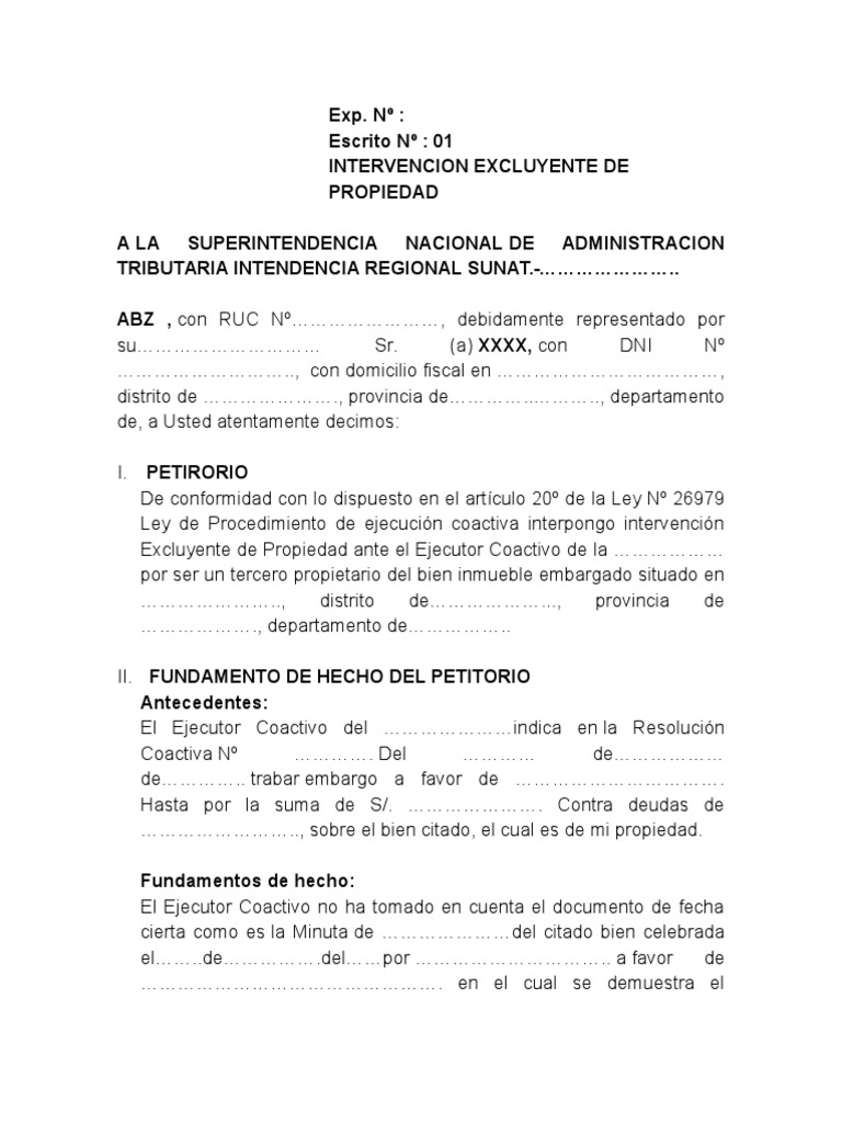 Intervencion Excluyente de Propiedad | PDF | Propiedad | Evidencia (ley)