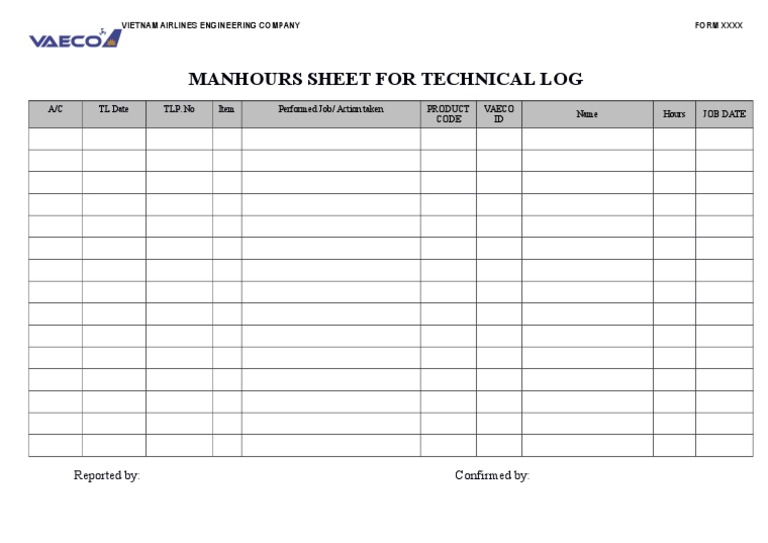 Manhours Sheet For Technical Log | PDF | Business | Computers