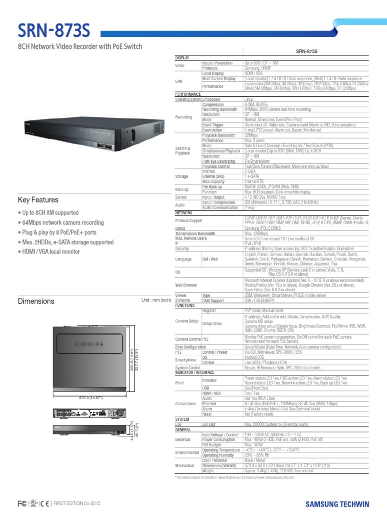 SRN 873S Specifications | PDF | Operating System | Ip Address