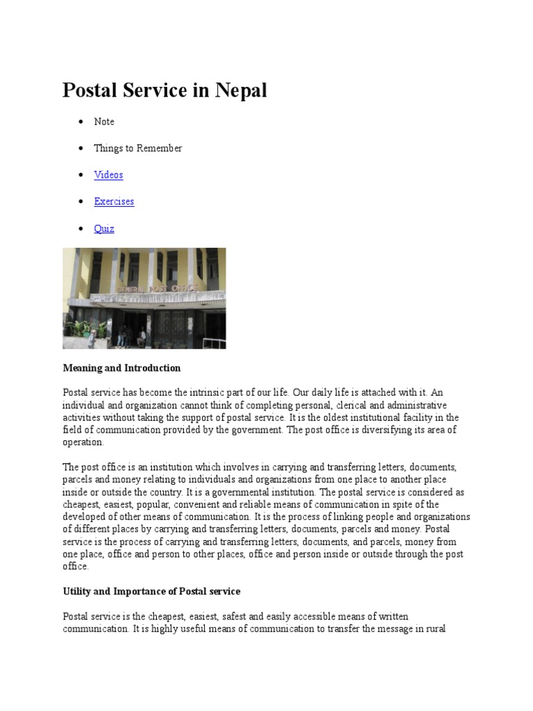 Importance of Postal Service in Nepal | PDF | Mail | United States ...
