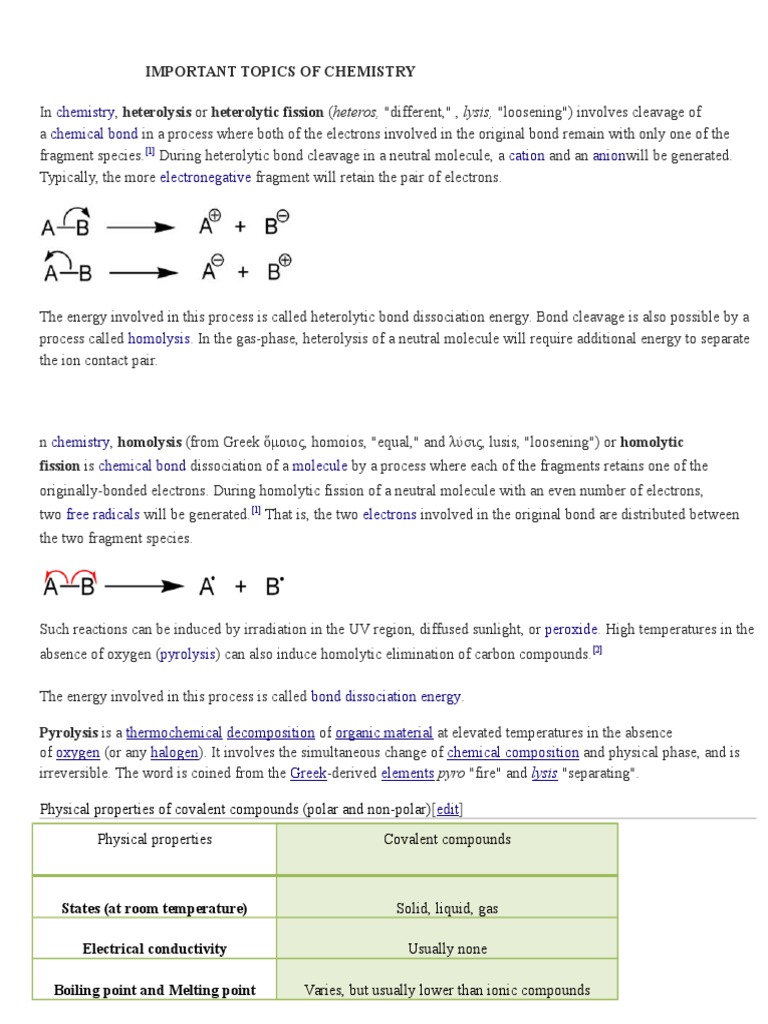 Important Topics of Chemistry | Download Free PDF | Acid | Covalent Bond
