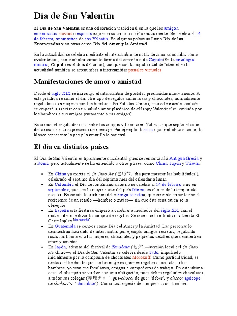 Historia y Tradiciones del Día de San Valentín | PDF | día de San ...