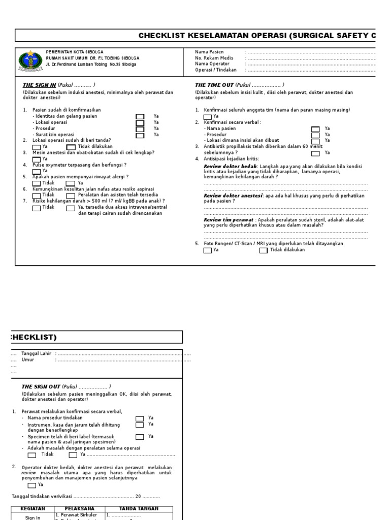 Form CheckList Keselamatan Operasi - Time Out | PDF