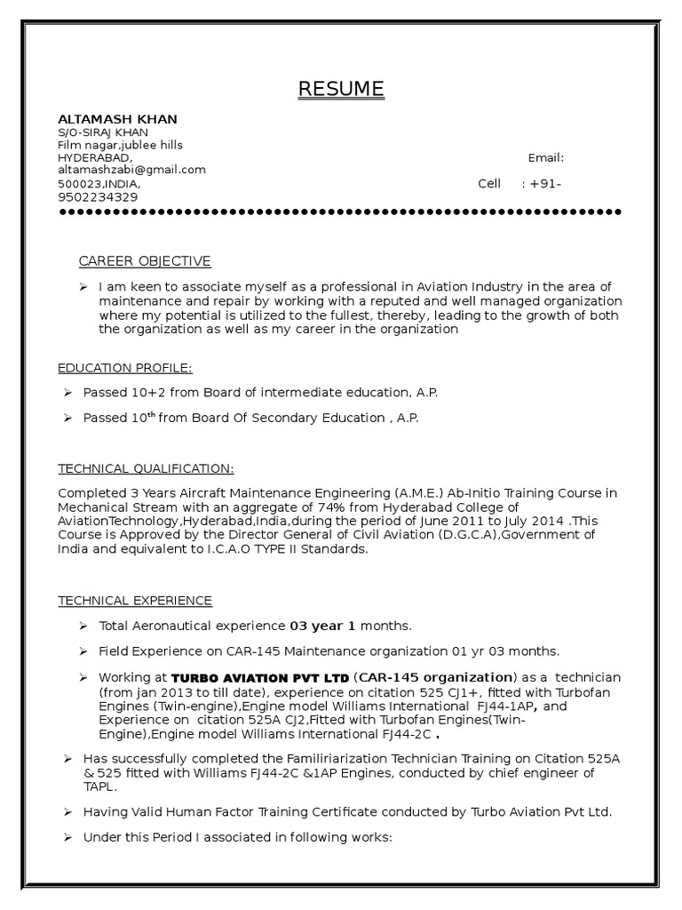 Aviation Technician Resume | PDF | Turbocharger | Aircraft