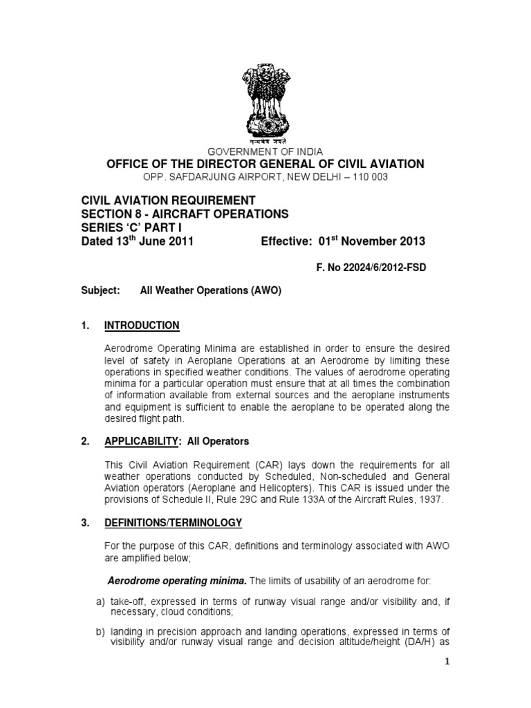 All Weather Operations | PDF | Visual Flight Rules | Instrument Flight ...
