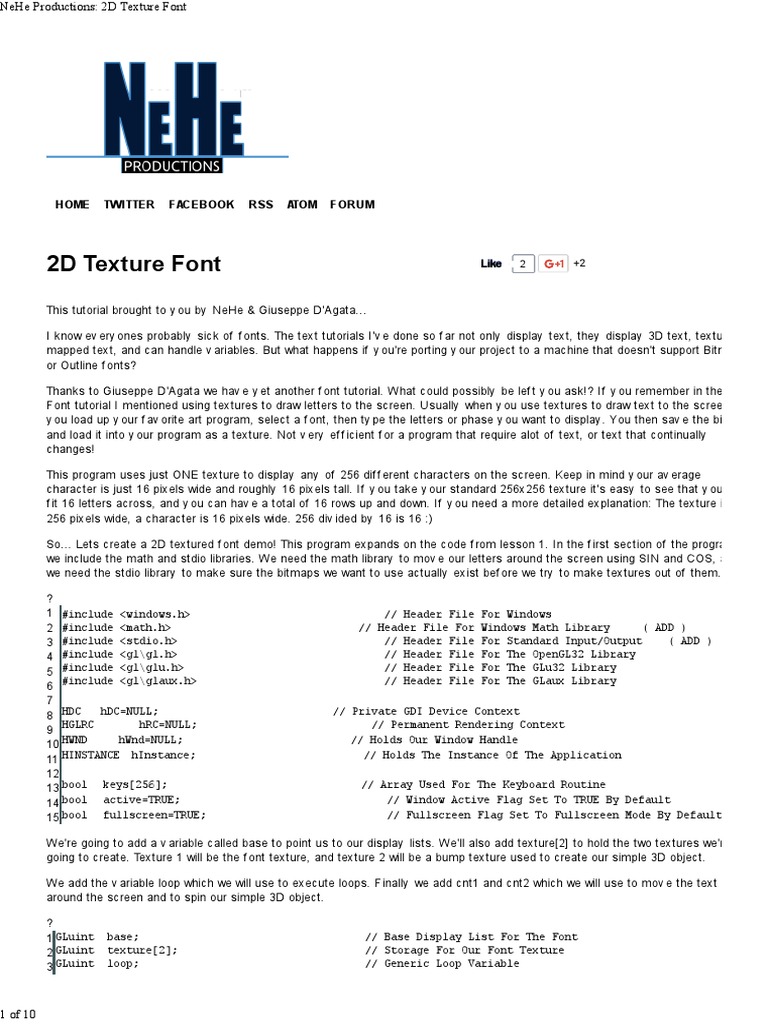NeHe Productions - 2D Texture Font | PDF | Computer Programming | Computer Graphics
