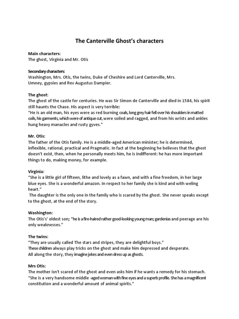 The Canterville Ghost Review and Character Analysis | PDF | Mystery ...