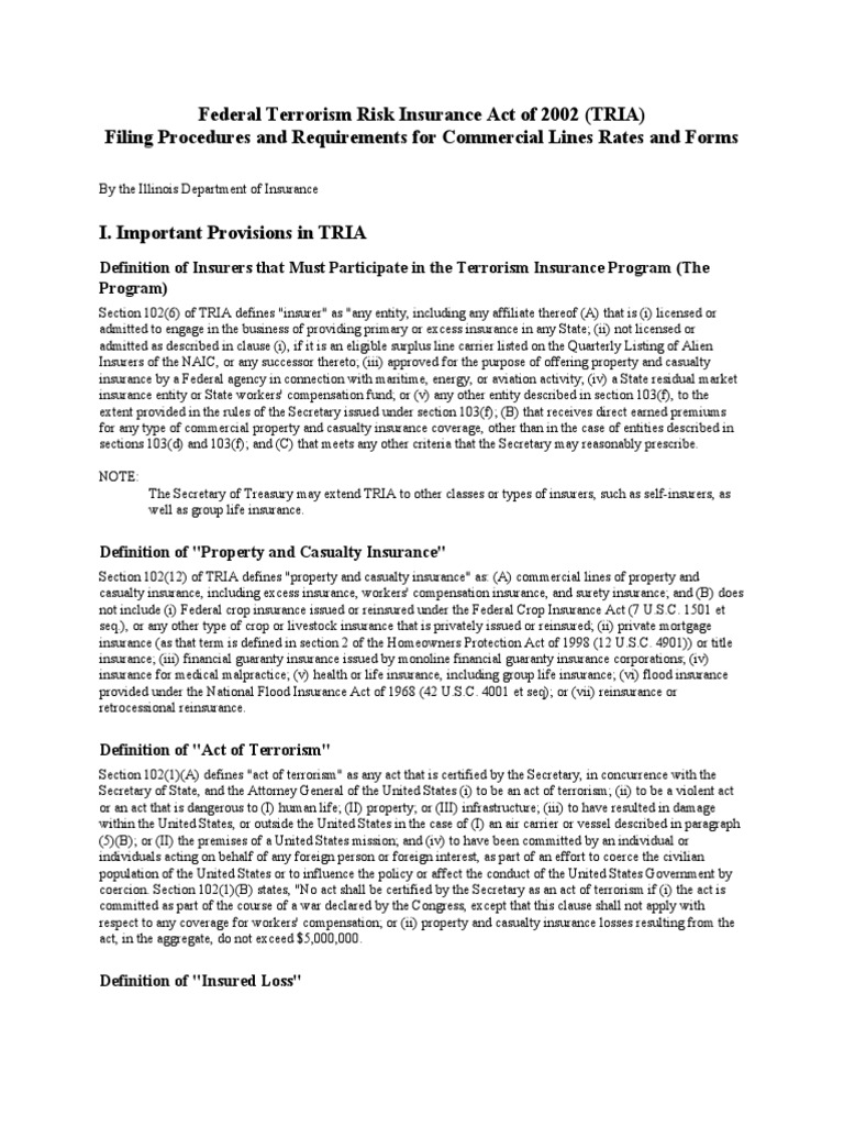 Federal Terrorism Risk Insurance Act of 2002 (TRIA) Filing Procedures ...