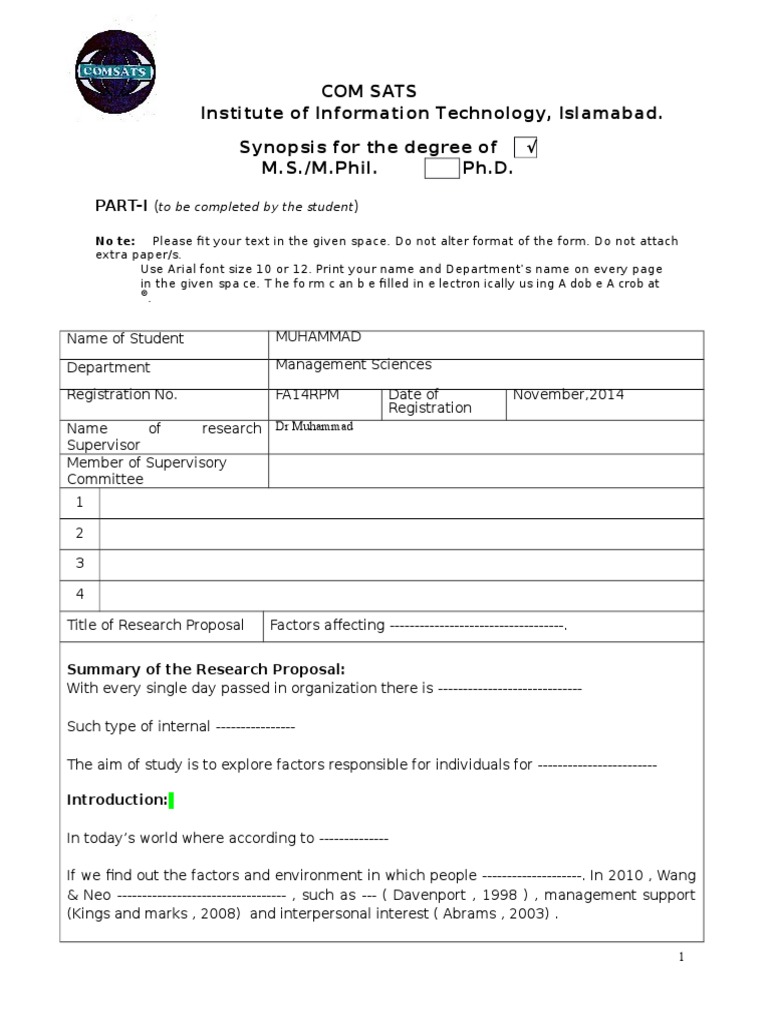 Approved Synopsis - Template | PDF | Doctor Of Philosophy