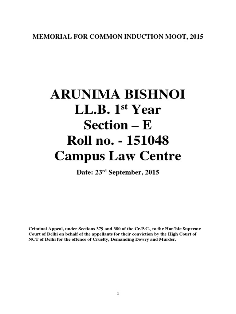 Sample Memorial For A Basic Criminal Law Moot Problem | PDF | Virtue ...