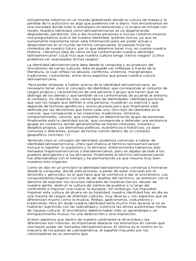 Ensayo Identidad Latinoamericana y Su Influencia en La Literatura | PDF ...