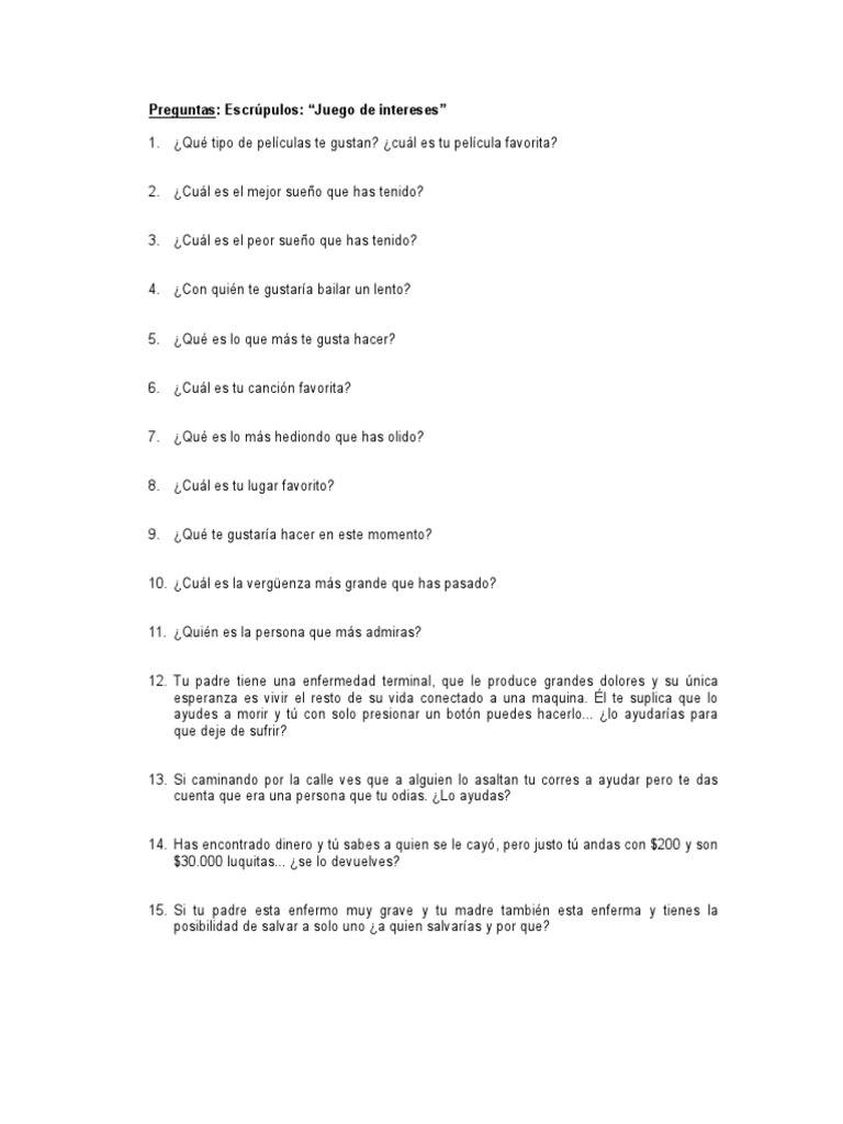 Escrupulos - Preguntas TallerHHSS | PDF | Ocio | Deportes