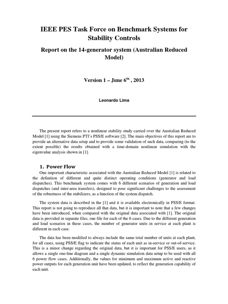 Australian Reduced Model 14 Generator System PSSE Study Report | PDF ...