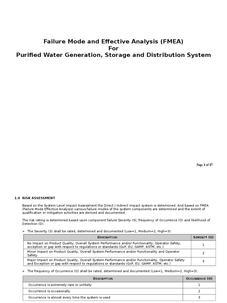 Fmea PW System-1 | PDF | Verification And Validation | Water Purification