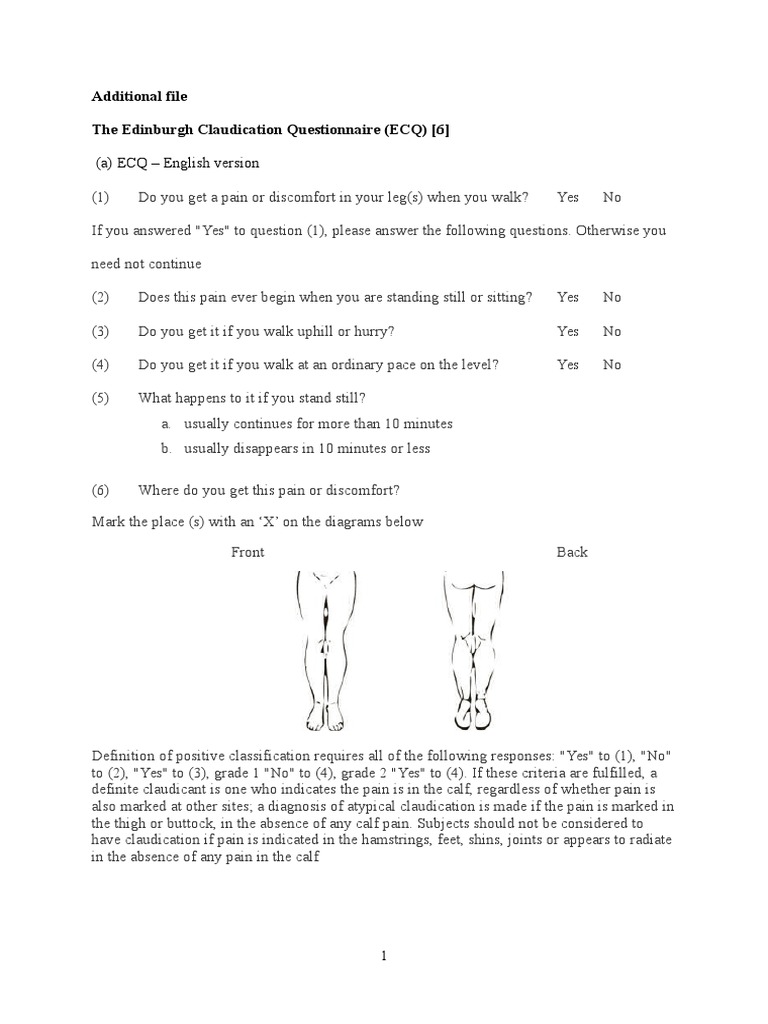 Edinburgh Claudication Questionnaire (ECQ) | PDF