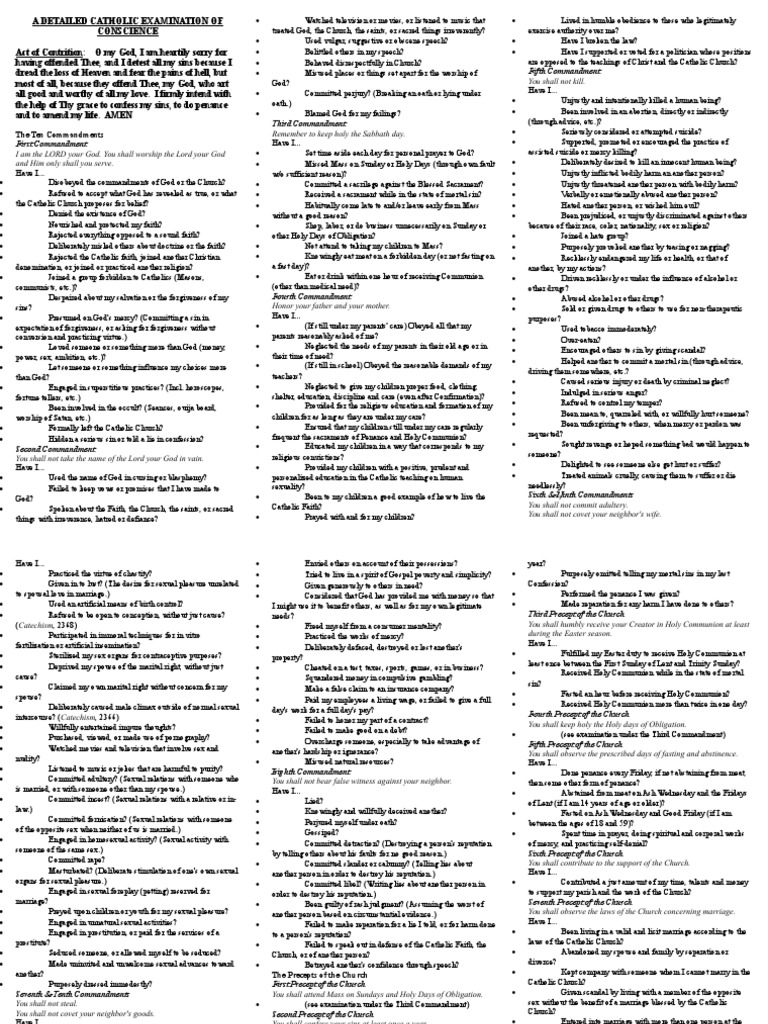 A Detailed Catholic Examination of Conscience | PDF | Penance | Fasting