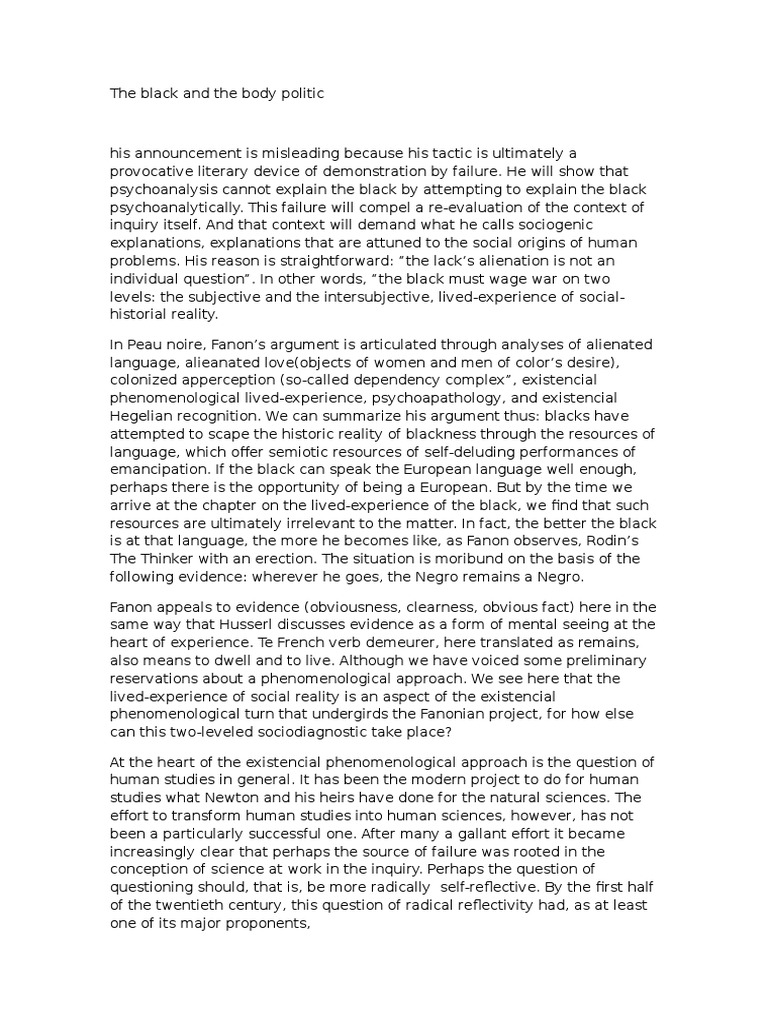 The Black and The Body Politic | PDF | Phenomenology (Philosophy ...