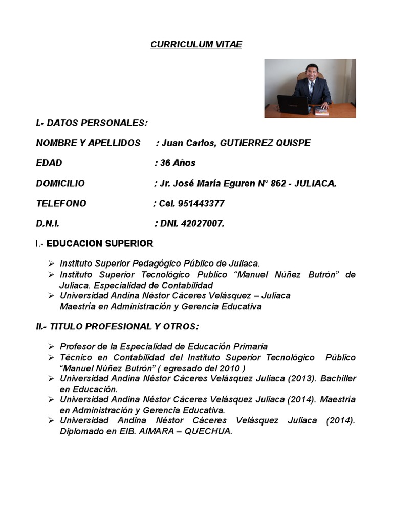 Curriculum Vitae Juan Carlos | PDF | Maestros | Modificación de comportamiento