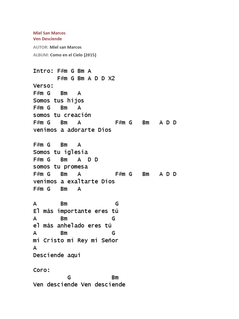 Letras y acordes de "Desciende" | PDF | Artes del Lenguaje y ...