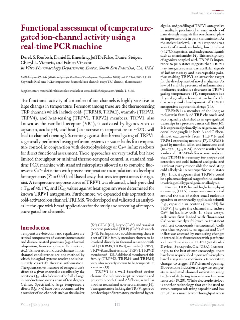 TRP Temperature Assay Bio Techniques 2009 | PDF | Neurophysiology ...