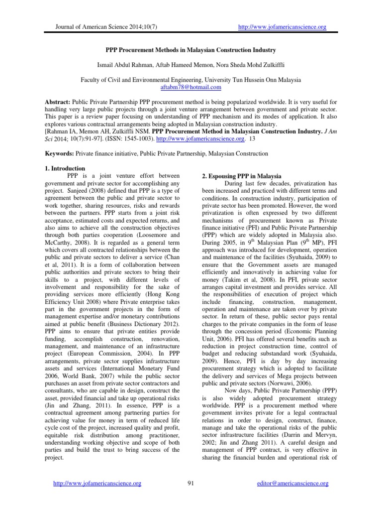 PPP Procurement Methods in Malaysia | PDF | Public–Private Partnership ...