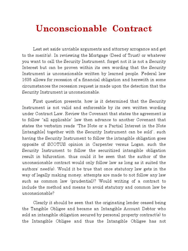 Unconscionable Contract | PDF | Uniform Commercial Code | Mortgage Law