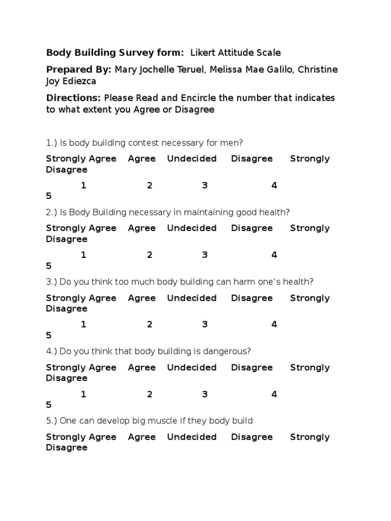 Body Building Survey Form Likert Attitude Scale | PDF | Metaphysics Of ...